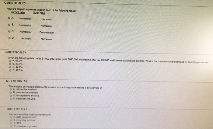 Solved QUESTION 73 How are prepaid expenses used in each of | Chegg.com