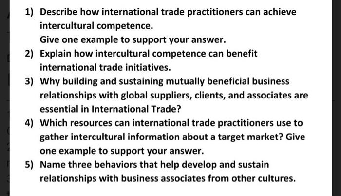 Solved 1) Describe how international trade practitioners can | Chegg.com