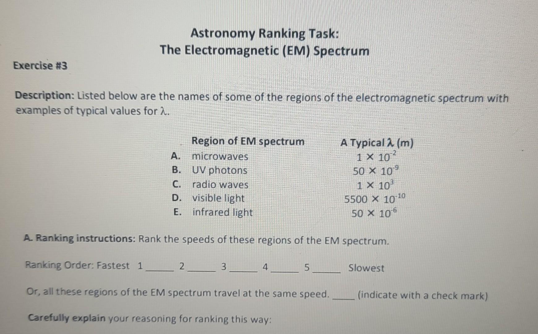Solved Exercise #3 Astronomy Ranking Task: The | Chegg.com