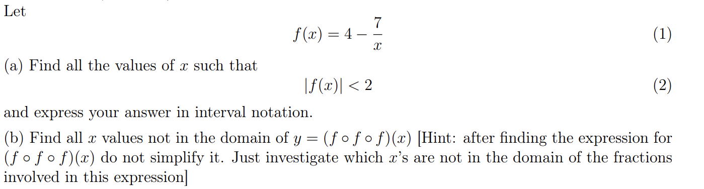 Solved Letf(x)=4-7x(a) ﻿Find all the values of x ﻿such | Chegg.com