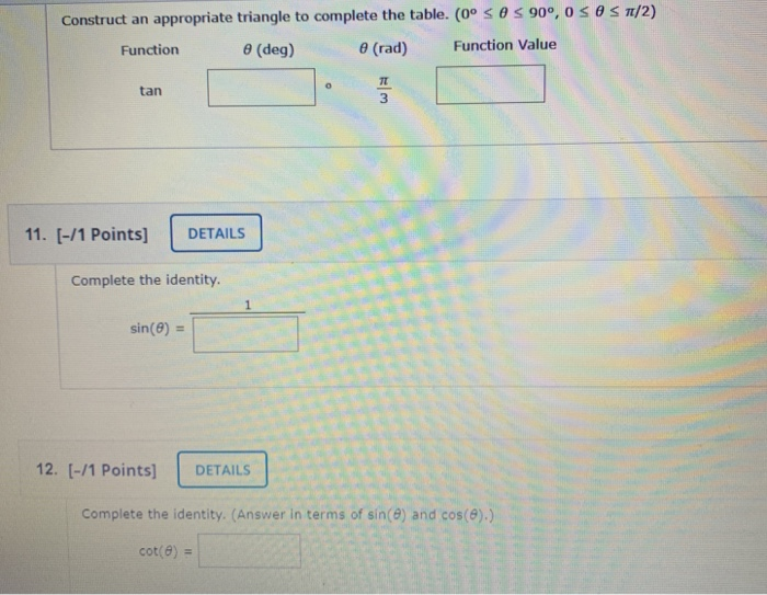 Solved Construct an appropriate triangle to complete the | Chegg.com