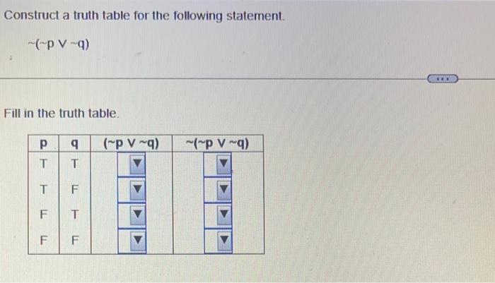Solved Construct a truth table for the following statement. | Chegg.com