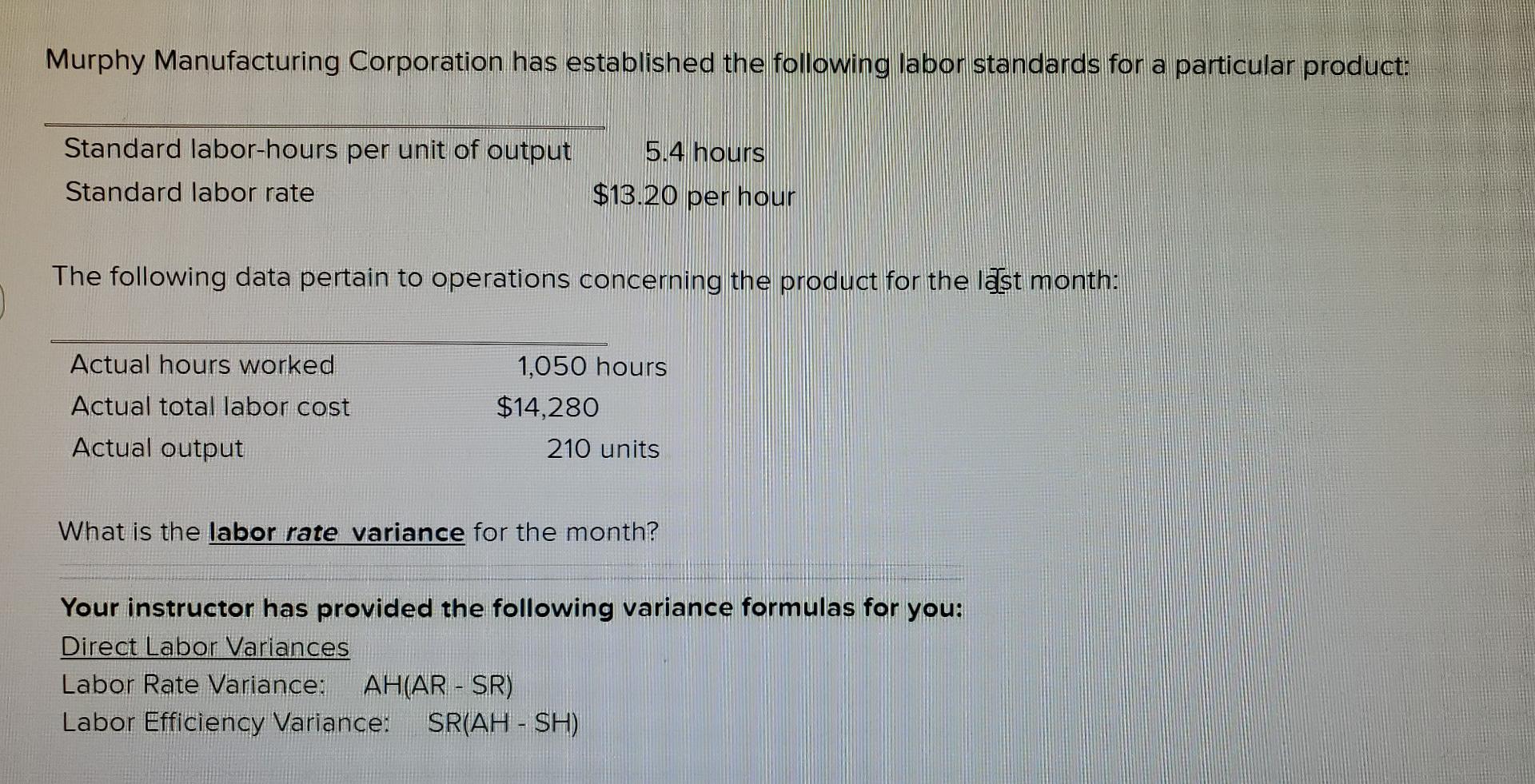 Solved Murphy Manufacturing Corporation has established the | Chegg.com