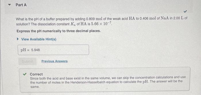 Solved What is the pH of a buffer prepared by adding 0.809 | Chegg.com