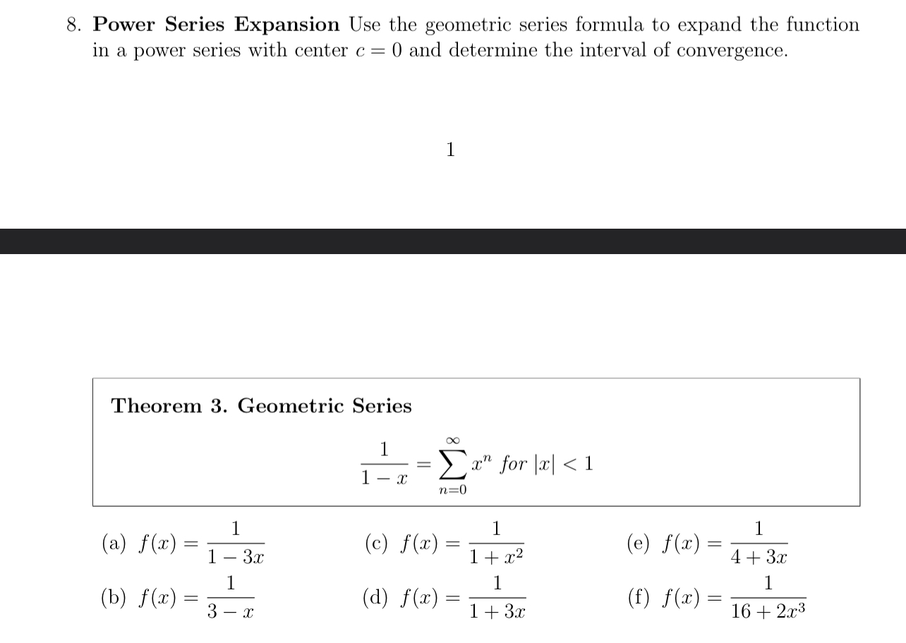 Solved Power Series Expansion Use The Geometric Series