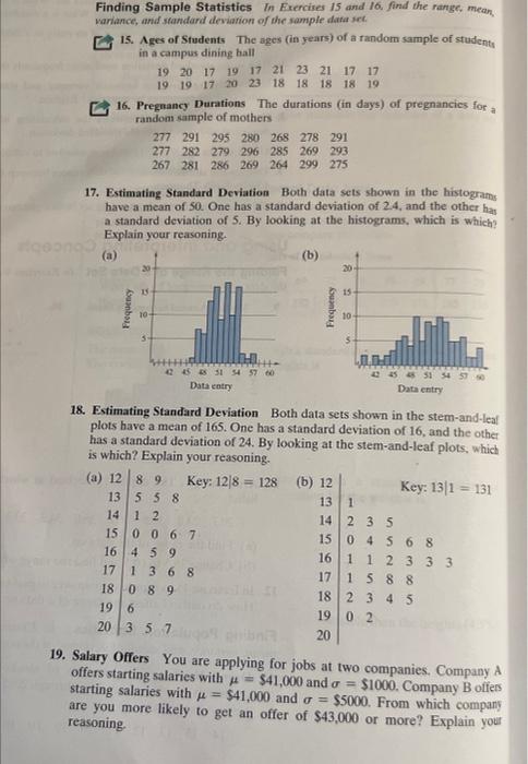 Solved Finding Sample Statistics In Frercises 15 and 16. | Chegg.com