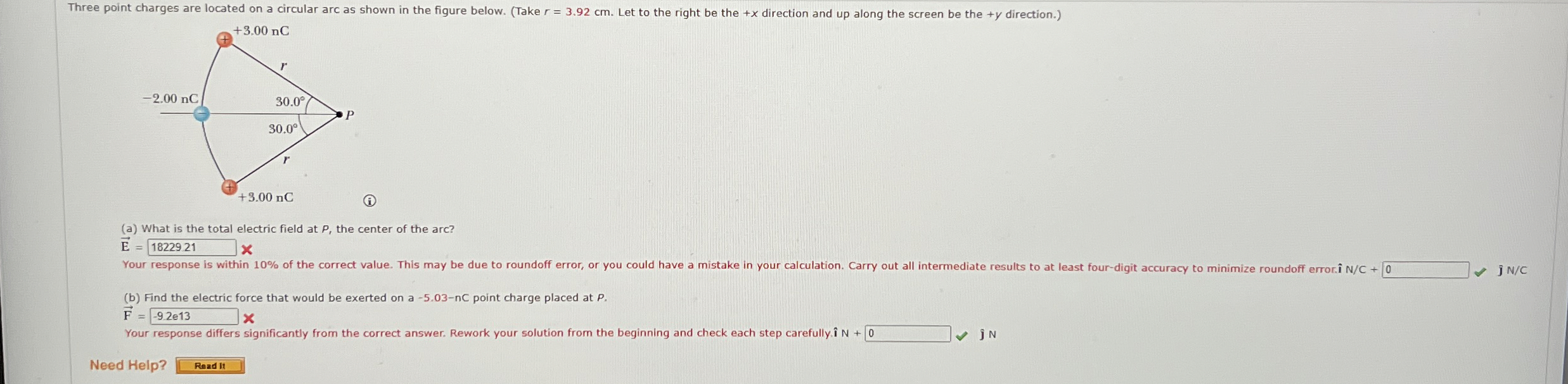 Solved Three point charges are located on a circular arc as | Chegg.com