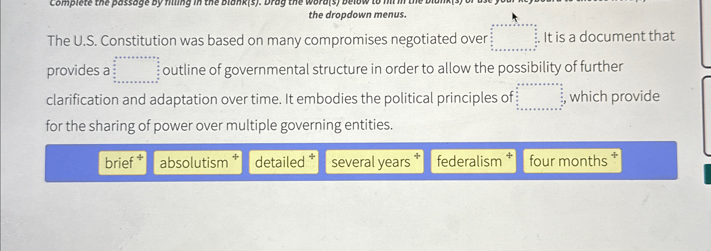 Solved The U.S. ﻿Constitution was based on many compromises | Chegg.com