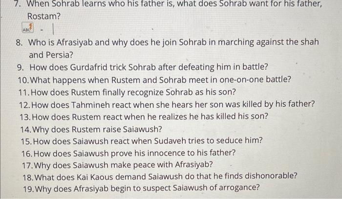 7. When Sohrab learns who his father is, what does | Chegg.com