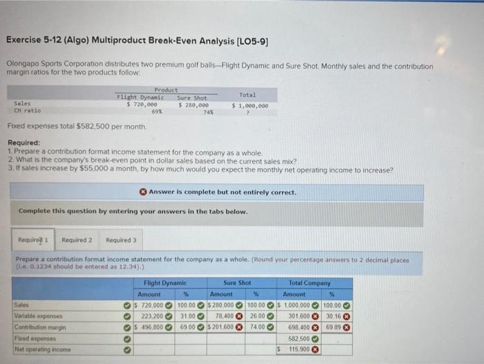 Solved Exercise 5-12 (Algo) Multiproduct Break-Even Analysis | Chegg.com