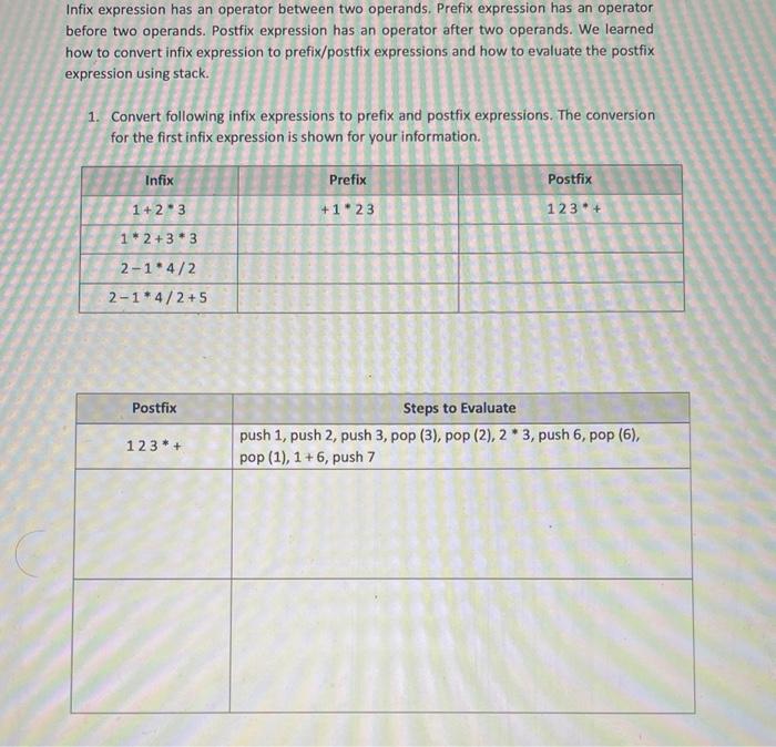 Solved Infix expression has an operator between two | Chegg.com