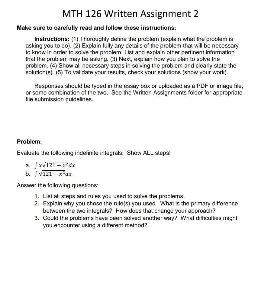 Solved MTH 126 Written Assignment 2 Make sure to carefully | Chegg.com