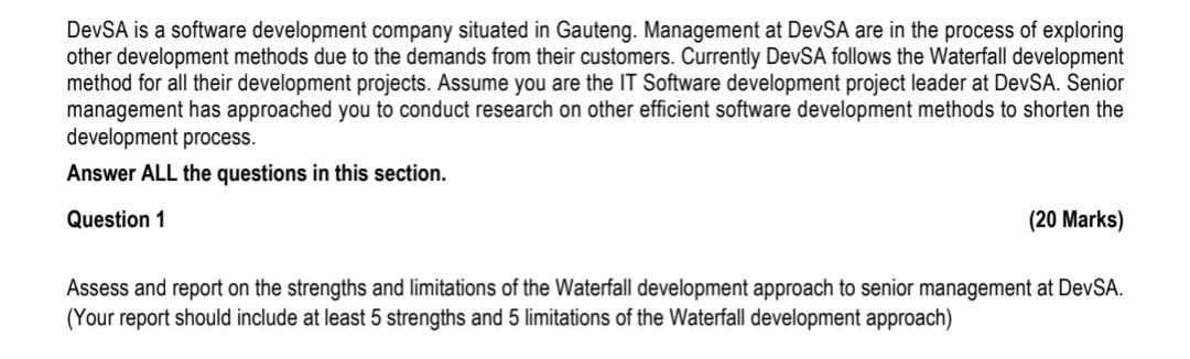 Solved DevSA is a software development company situated in | Chegg.com