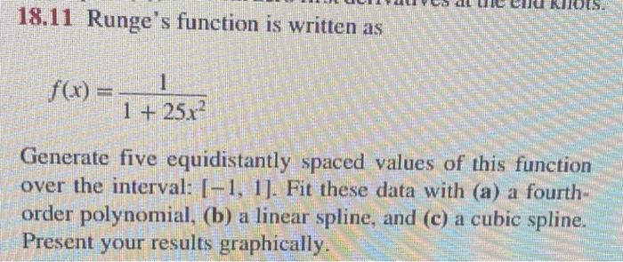 Solved 18.11 Runge's function is written as f(x)=1+25x21 | Chegg.com