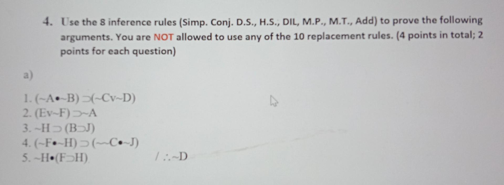 Solved 4 Use The 8 Inference Rules Simp Conj Ds Hs