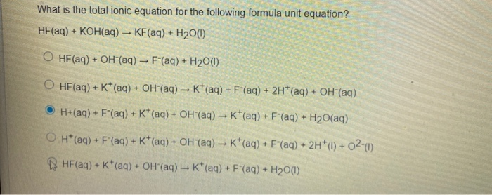 Solved What is the total ionic equation for the following | Chegg.com