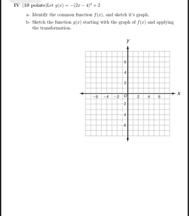 Solved IV (10 points)Let g(x)=−(2x−4)3+2 a- Identify the | Chegg.com