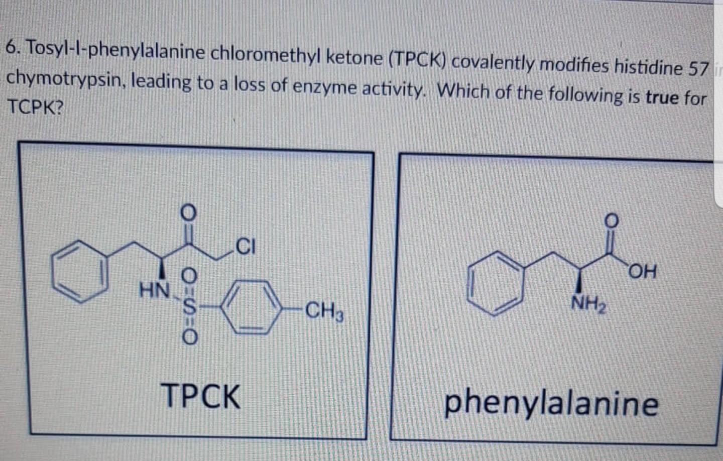 6. Tosyl-l-phenylalanine chloromethyl ketone (TPCK) | Chegg.com