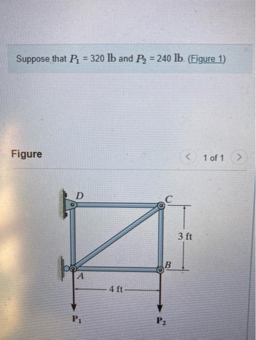 Solved Suppose that P1=320lb and P2=240lb. (Figure | Chegg.com