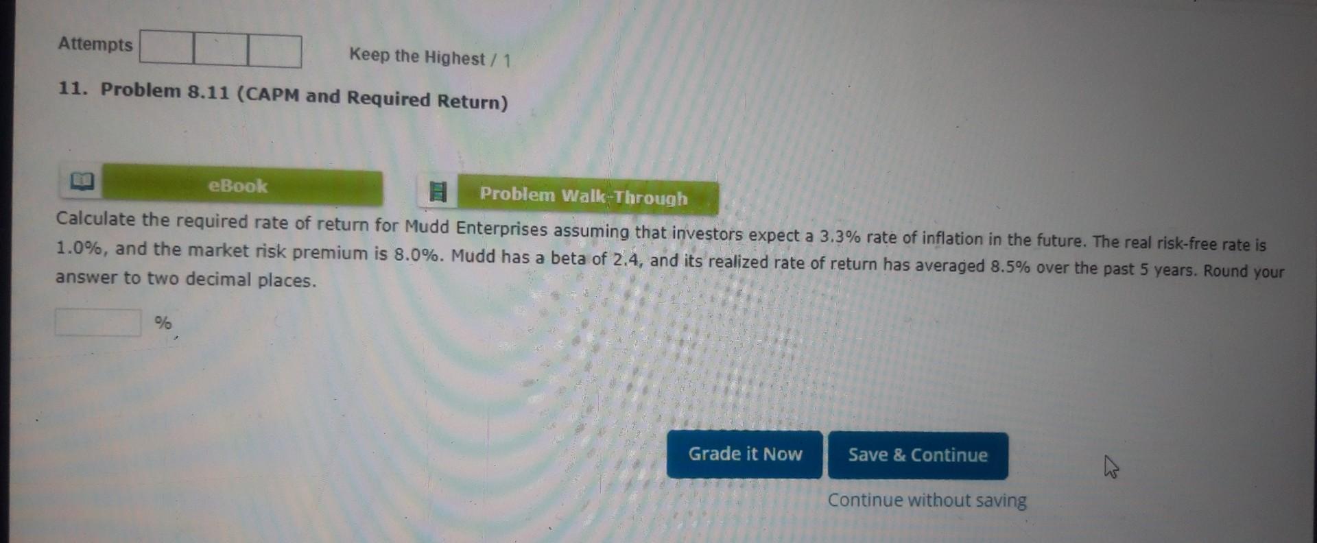 Solved 11. Problem 8.11 (CAPM and Required Return) Calculate | Chegg.com