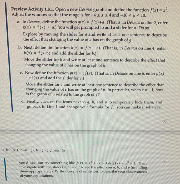 Solved Preview Activity 1.8.1. Open a new Desmos graph and | Chegg.com