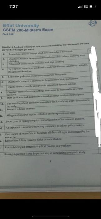 Effat University GSEM 200-Midterm Exam FALL 2021 an | Chegg.com