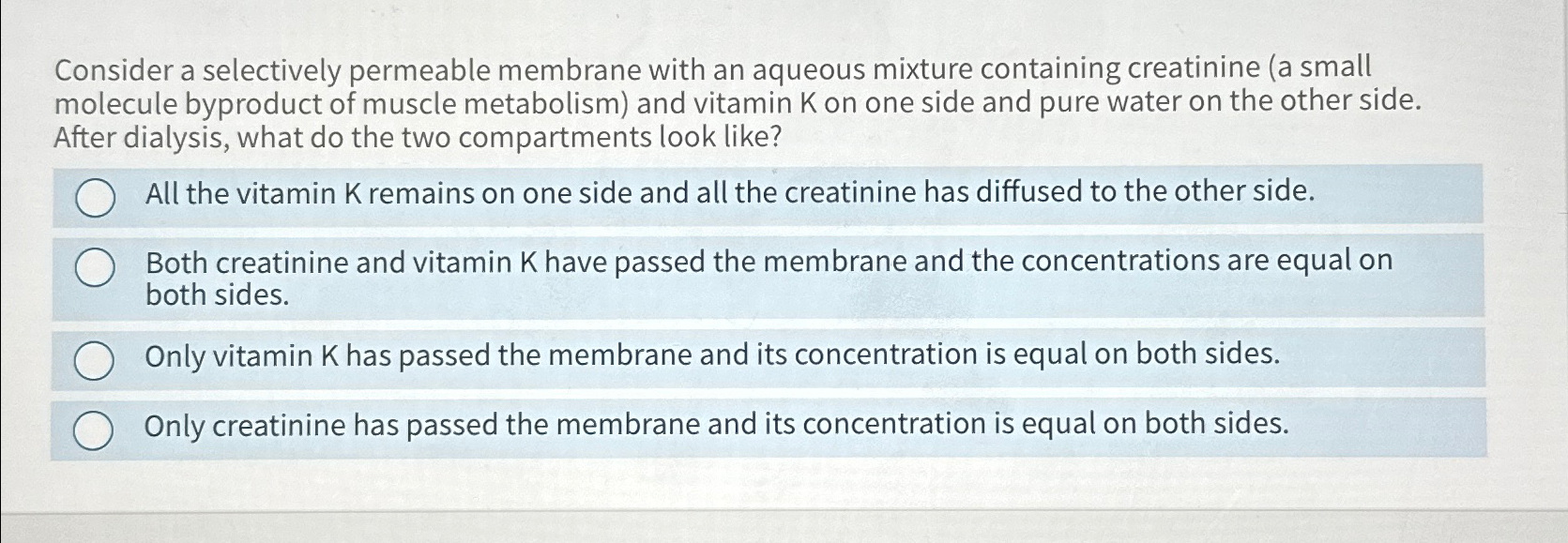 Solved Consider a selectively permeable membrane with an | Chegg.com