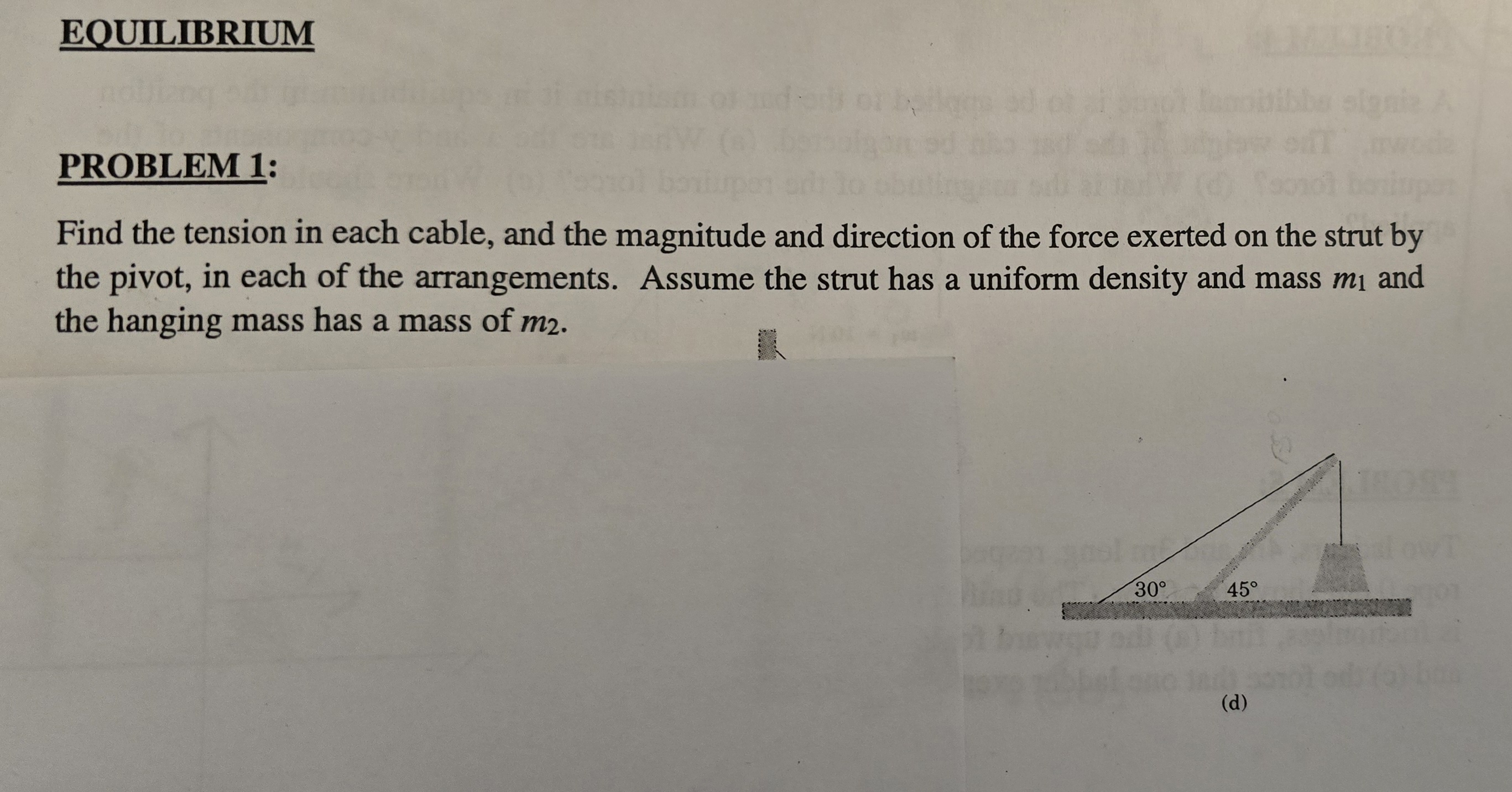 Solved EOUILIBRIUM PROBLEM 1: Find the tension in each | Chegg.com