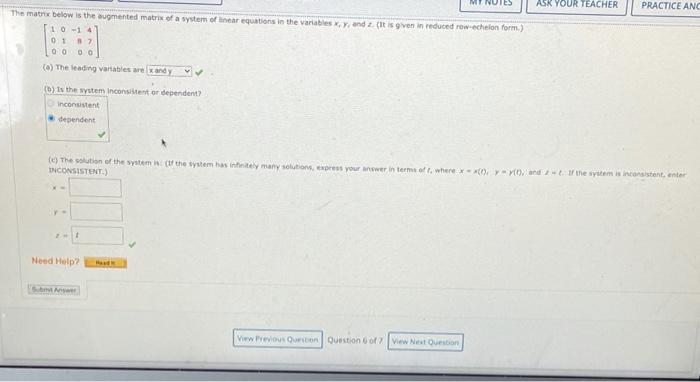 Solved ASK YOUR TEACHER PRACTICE ANC The matrix below is the | Chegg.com