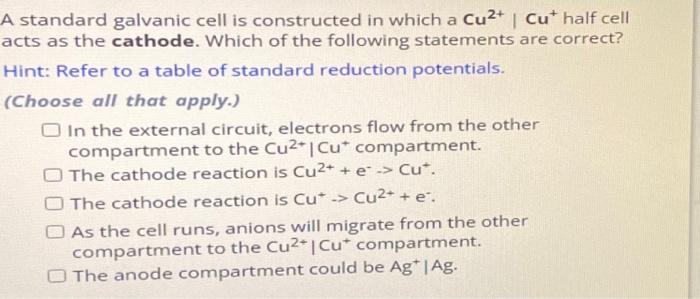 Solved standard galvanic cell is constructed in which a | Chegg.com