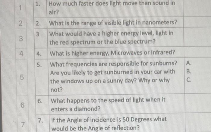 Solved 1 1. How much faster does light move than sound in | Chegg.com