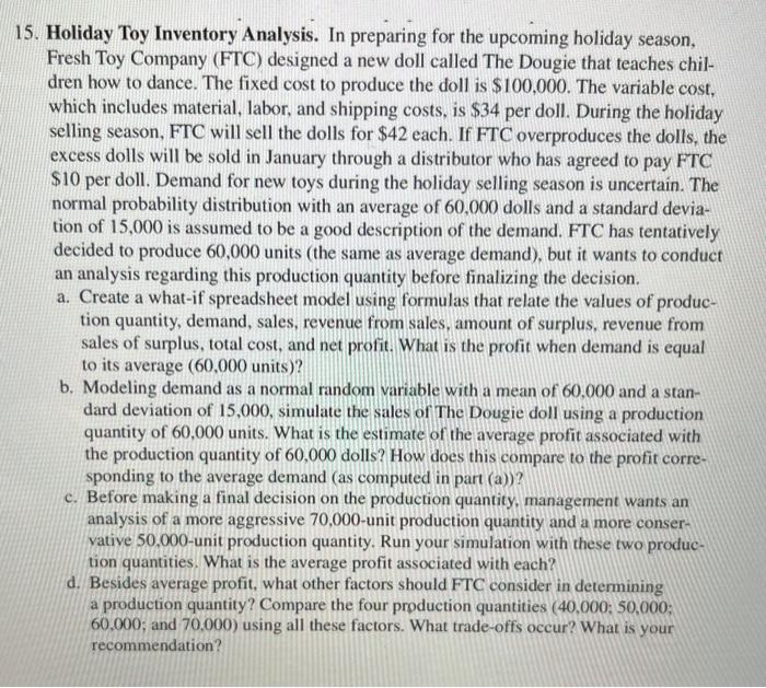Solved Holiday Toy Inventory Analysis. In preparing for the | Chegg.com