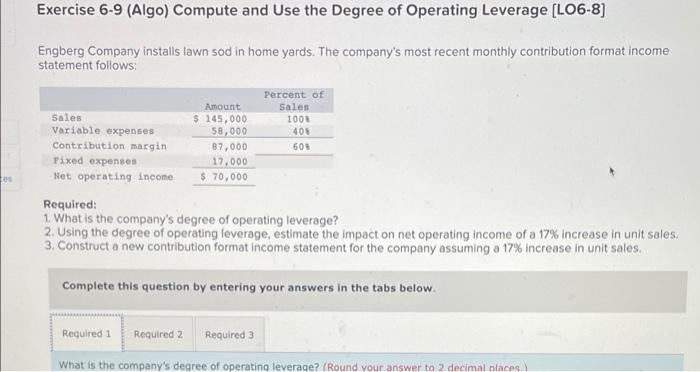 Solved Exercise 6-9 (Algo) Compute and Use the Degree of | Chegg.com