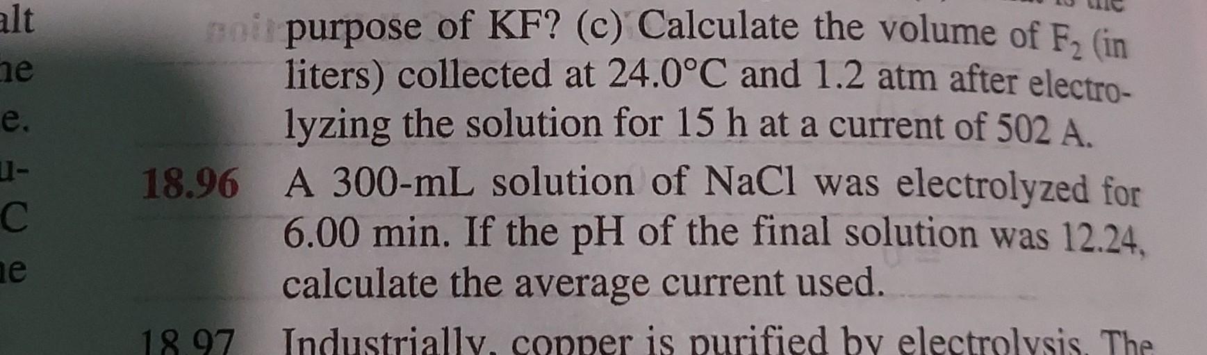 Solved purpose of KF? (c) Calculate the volume of F2 (in | Chegg.com