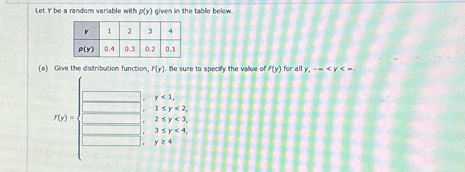 Solved Let Y be a random variable with p(y) given in the | Chegg.com