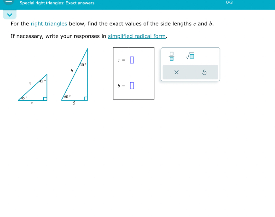 Solved Special right triangles: Exact answers03For the right | Chegg.com