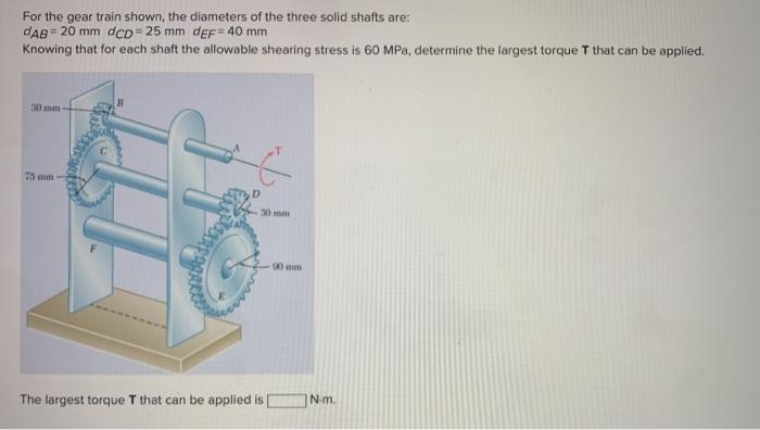 Solved For the gear train shown, the diameters of the three | Chegg.com