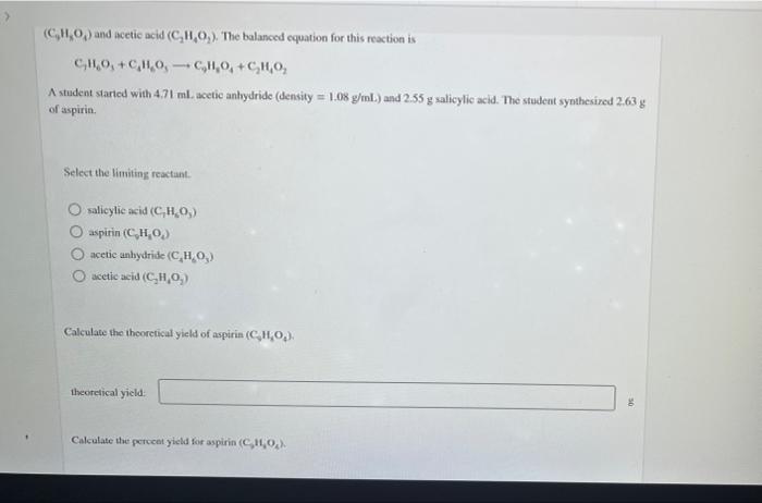 Solved (CHO) and acetic acid (C1,0). The balanced equation | Chegg.com