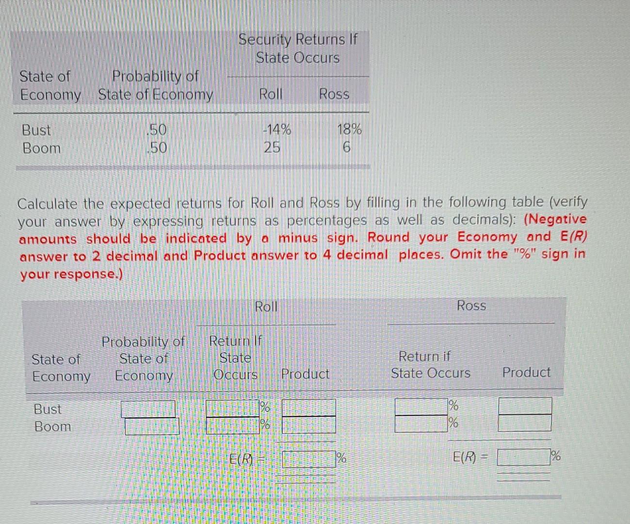 Solved Calculate the expected returns for Roll and Ross by | Chegg.com