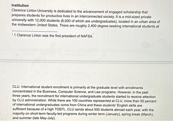 Institution Clarence Linton University is dedicated | Chegg.com