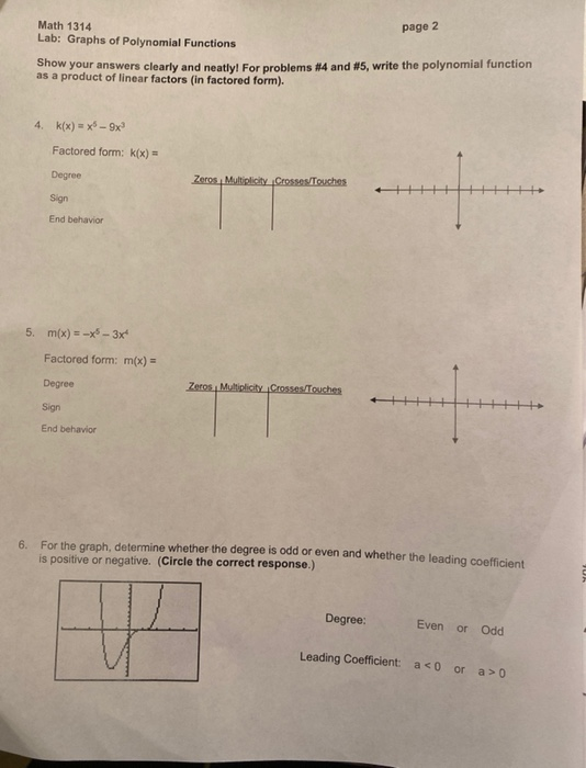 Solved page 2 Math 1314 Lab: Graphs of Polynomial Functions | Chegg.com