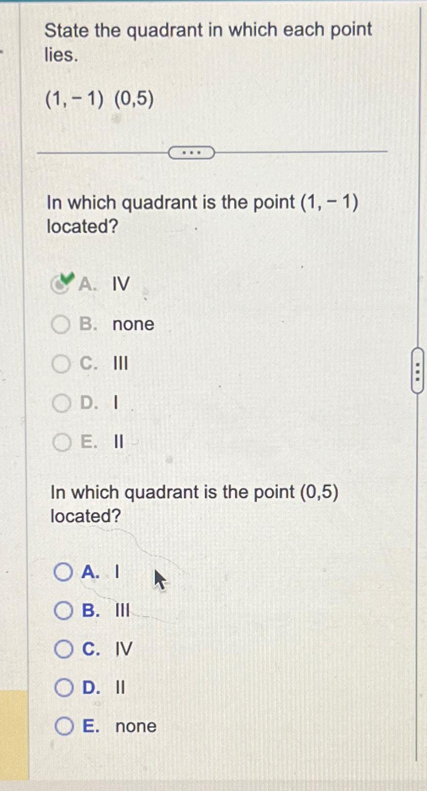 Solved State the quadrant in which each point | Chegg.com