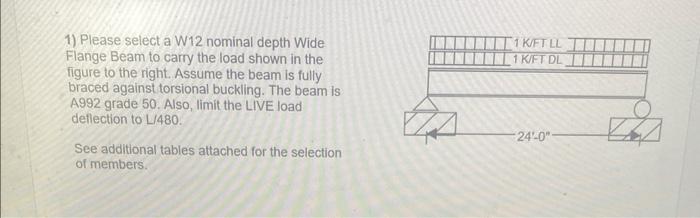 Solved 1) Please select a W12 nominal depth Wide Flange Beam | Chegg.com