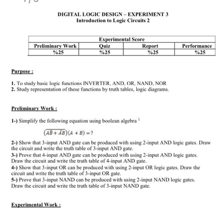Solved DIGITAL LOGIC DESIGN - EXPERIMENT 3 Introduction to | Chegg.com