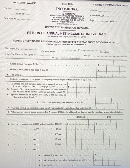 Solved 1913 was the first year that Americans were required | Chegg.com