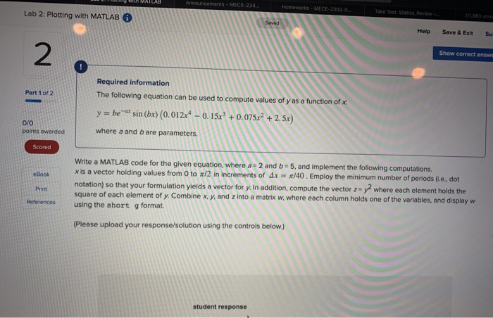 Solved Lab 2: Plotting with MATLAB Help Save & Exit Su Show | Chegg.com