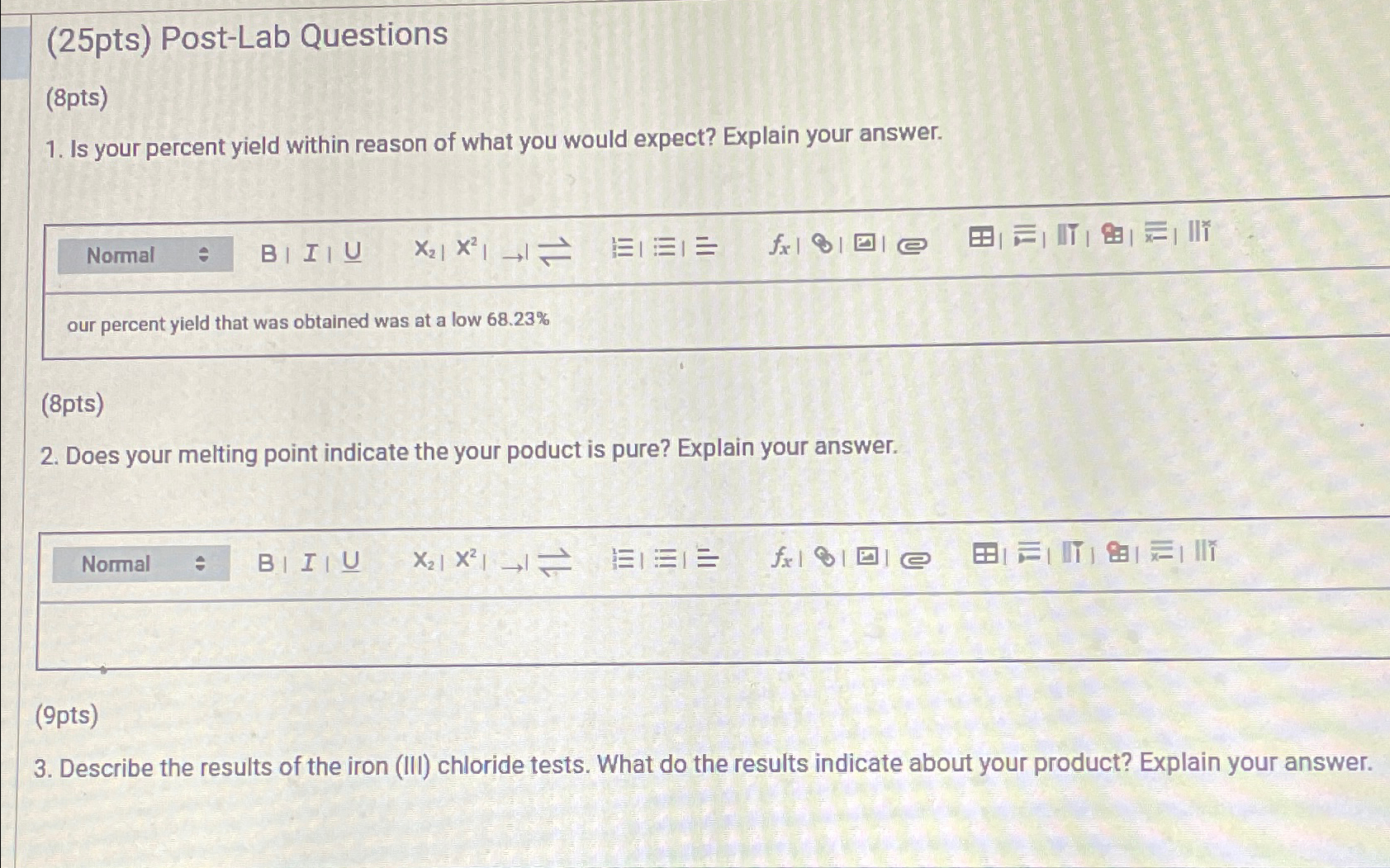 Solved (25pts) ﻿Post-Lab Questions(8pts)Is your percent | Chegg.com