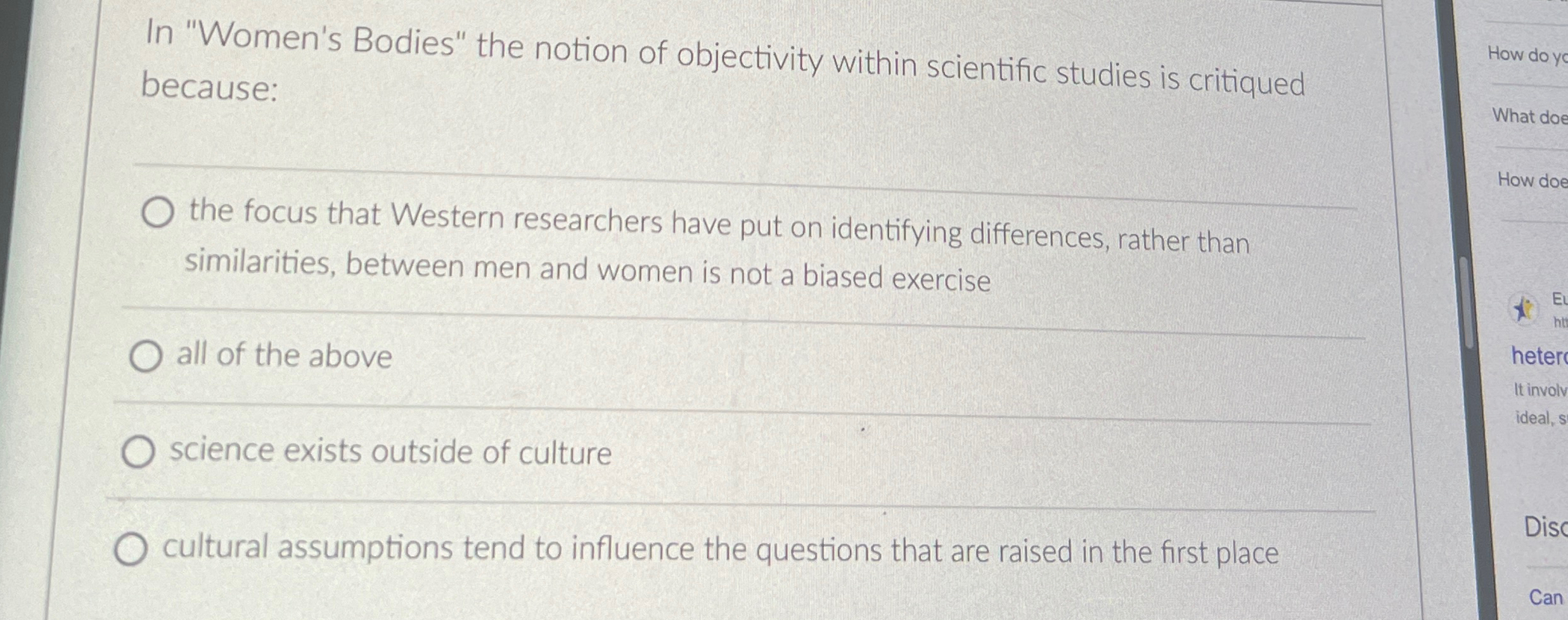 Solved In "Women's Bodies" the notion of objectivity within | Chegg.com