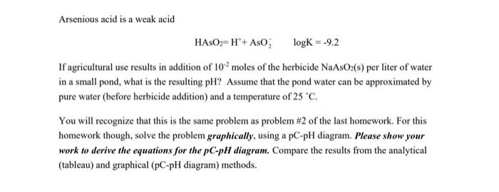 Solved Arsenious acid is a weak acid HAsO2=H++AsO2−logK=−9.2 | Chegg.com