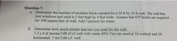 Solved Question 7: a. Determine the number of modular bricks | Chegg.com